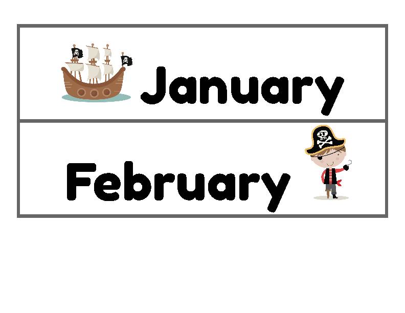 Pirate Themed Calendar Months - Classful