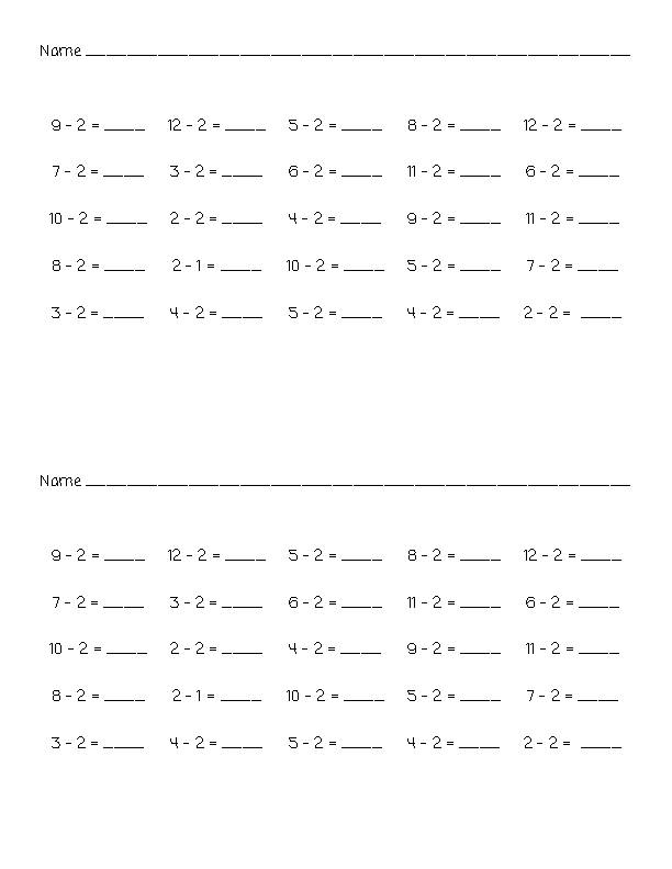 Subtraction Time Test - Fact Fluency 1-10 - Classful
