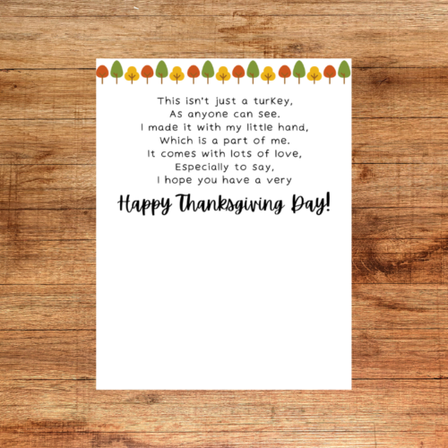 Thanksgiving Handprint Poem Worksheet - Classful
