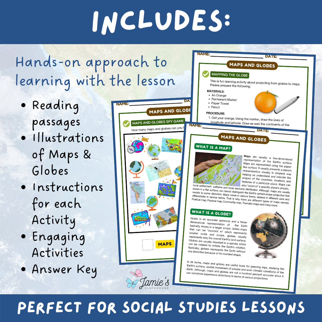Maps and Globes Activity & Answer Key 3rd Grade Social Studies - Classful