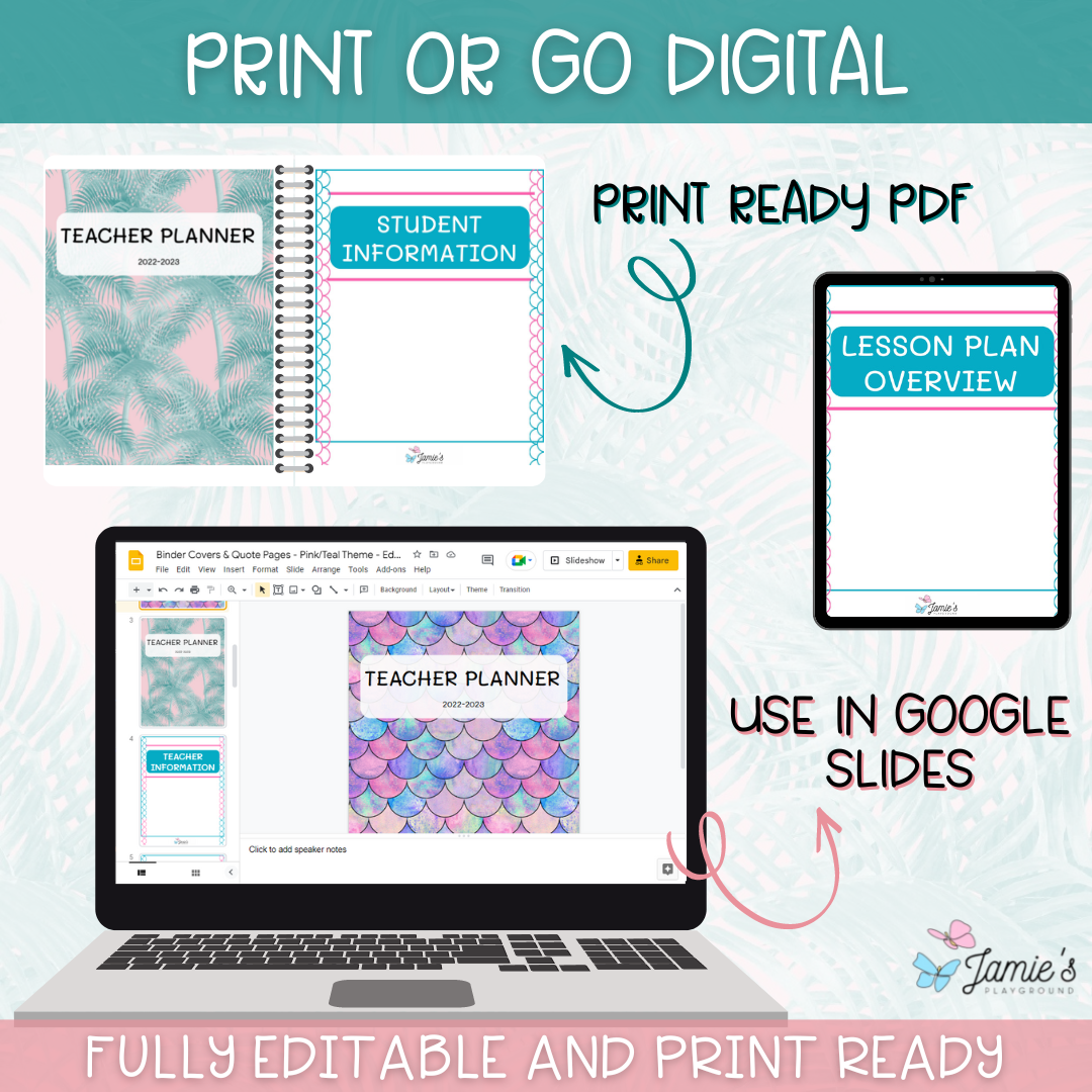 Editable Binder Covers for Teacher Binder and Planner | Pink & Teal ...