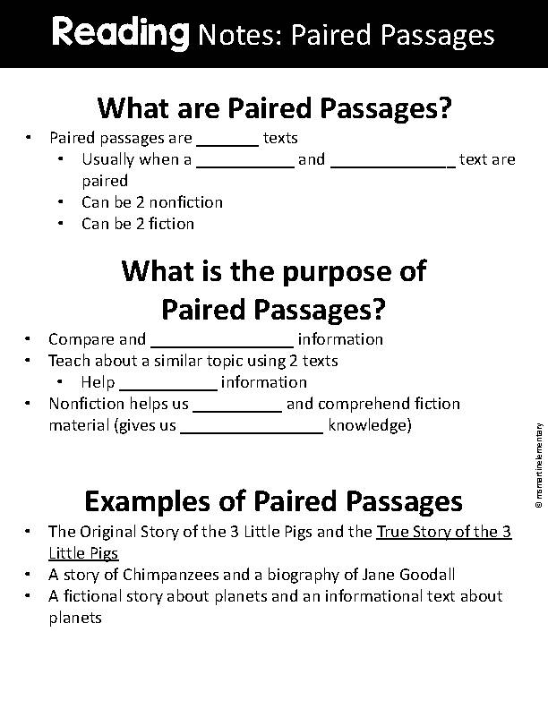 Reading Notes and Practice-Paired Passages - Classful