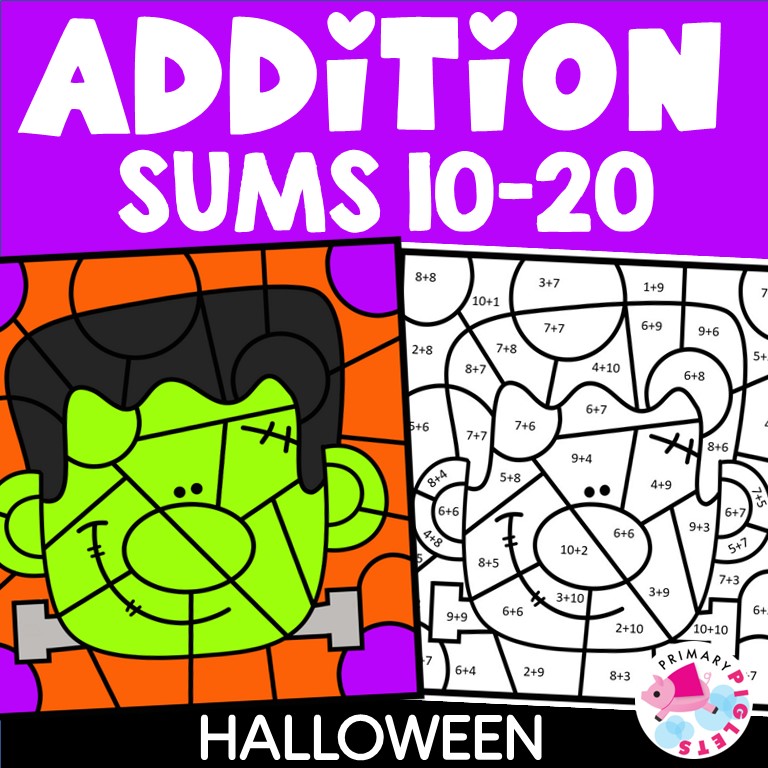 HALLOWEEN COLOR BY NUMBER CODE ADDITION SUMS 10 TO 20 - Classful