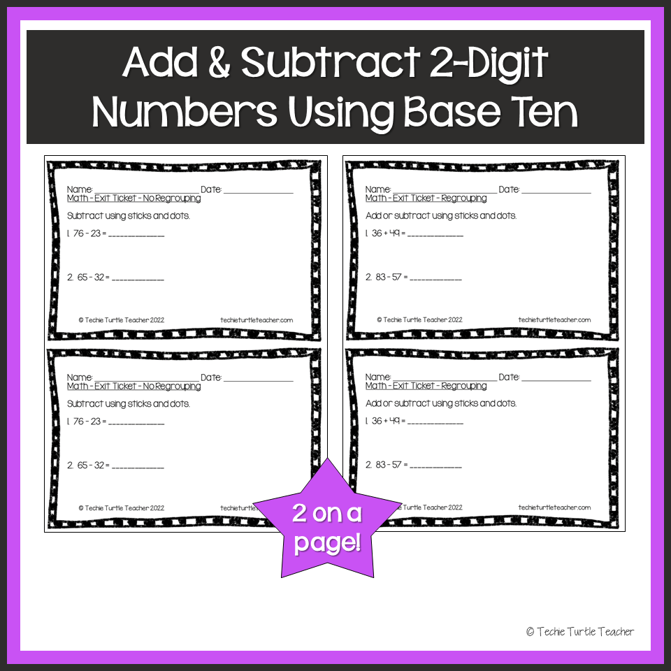 2-Digit Addition & Subtraction with and without Regrouping Using Base ...