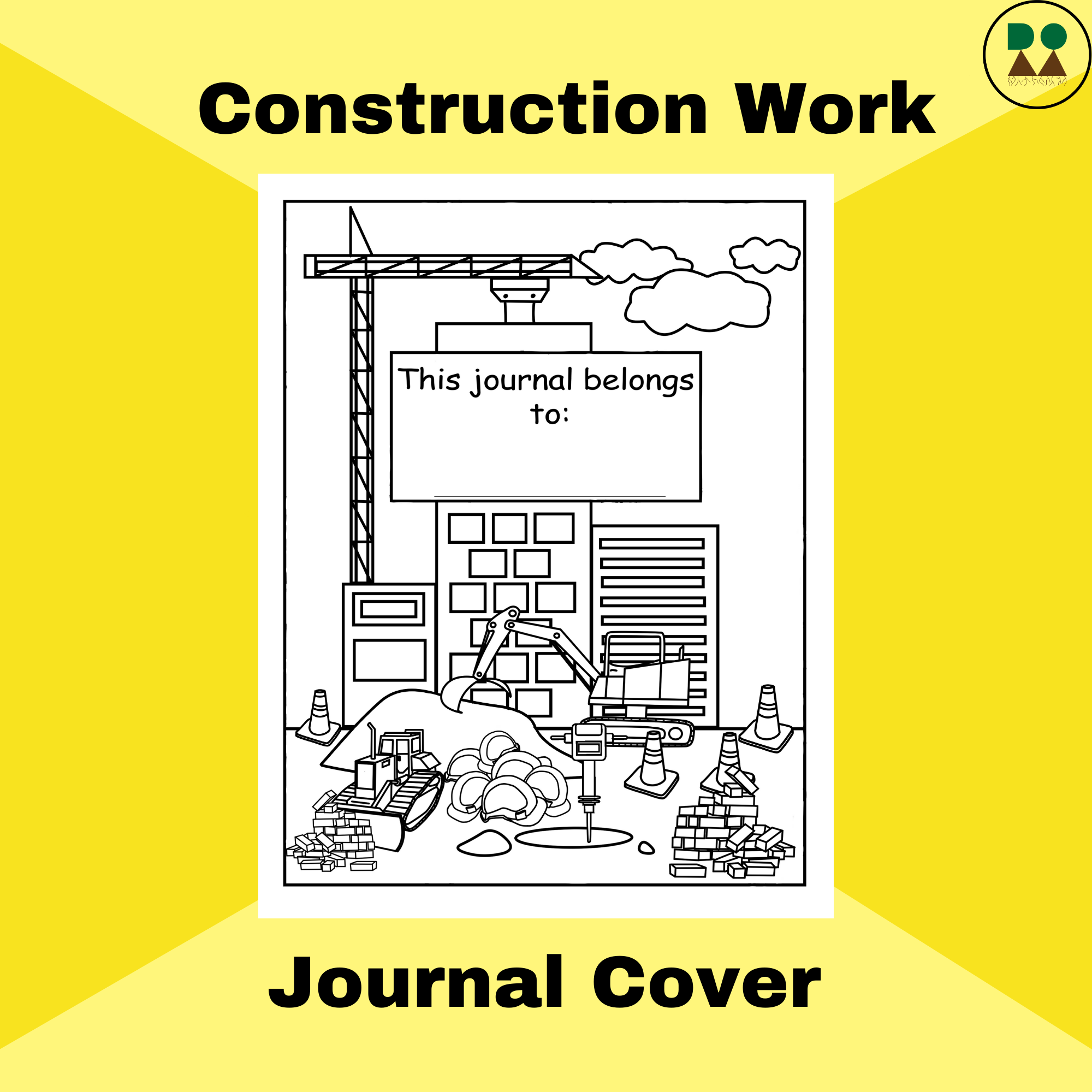 Construction Work-Themed Printable Journal Cover (coloring page ...