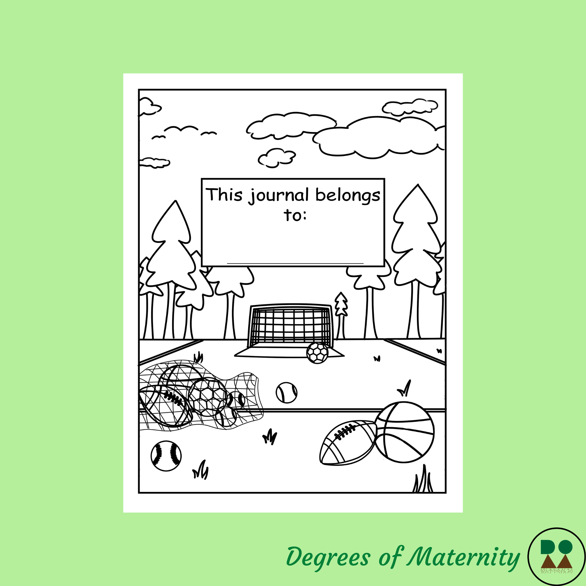 Sports Fun-Themed Printable Journal Cover (coloring page), writing ...