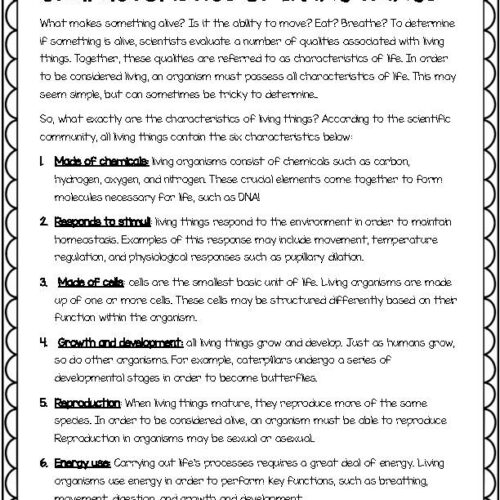 Characteristics of Living Things Reading Passage and CER Worksheet ...