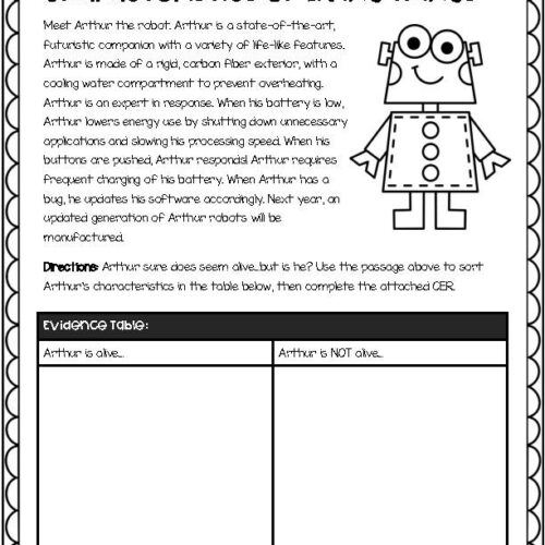 Characteristics of Living Things Reading Passage and CER Worksheet ...