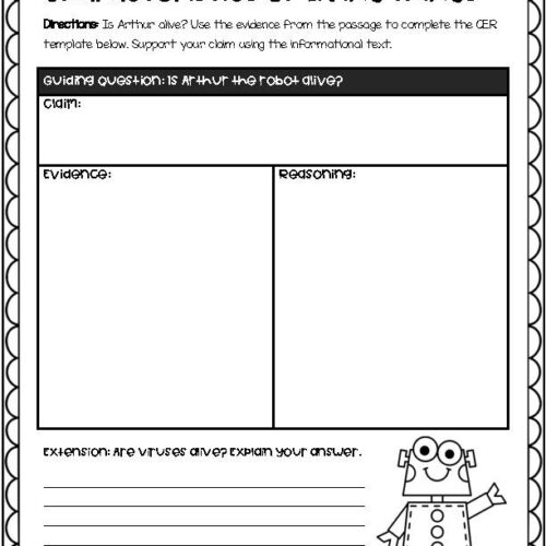 Characteristics of Living Things Reading Passage and CER Worksheet ...