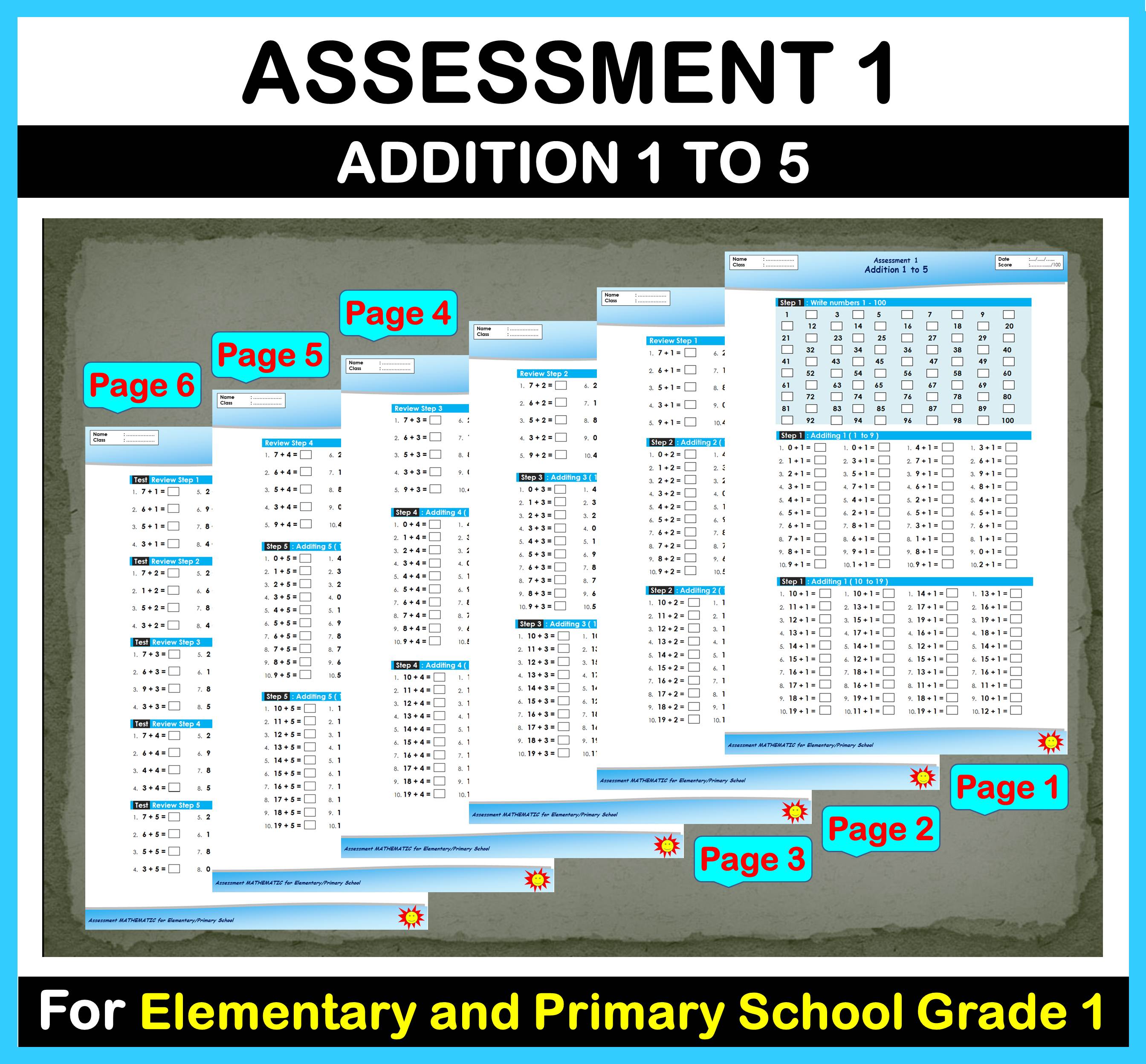 Math Addition Assessment 1 For Elementary and Primary School - Classful