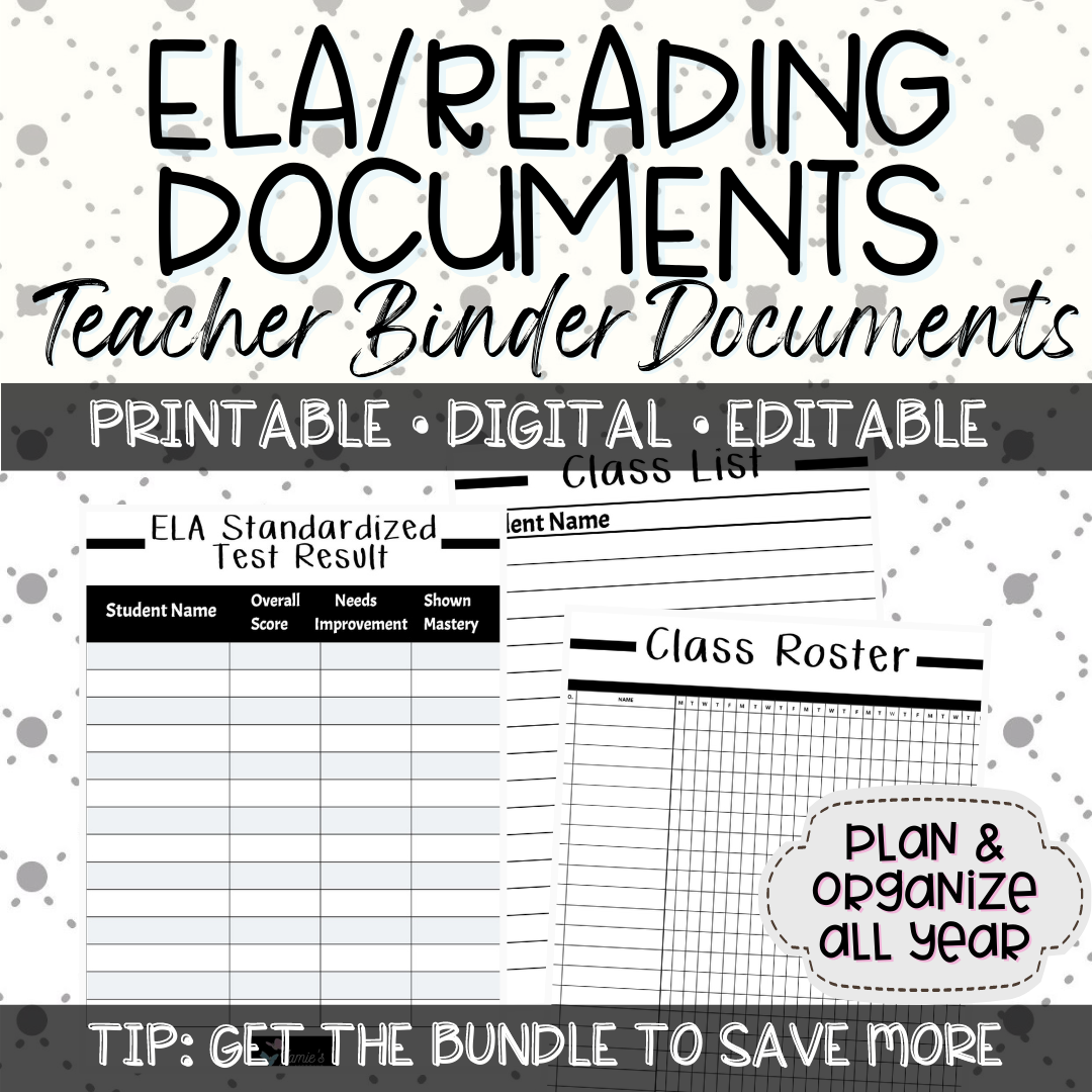 Editable Binder Documents for Teacher Binder and Planner | ELA ...