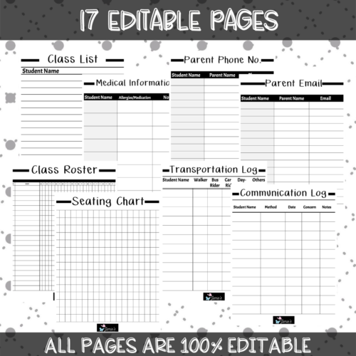 Editable Binder Documents for Teacher Binder and Planner | Student ...