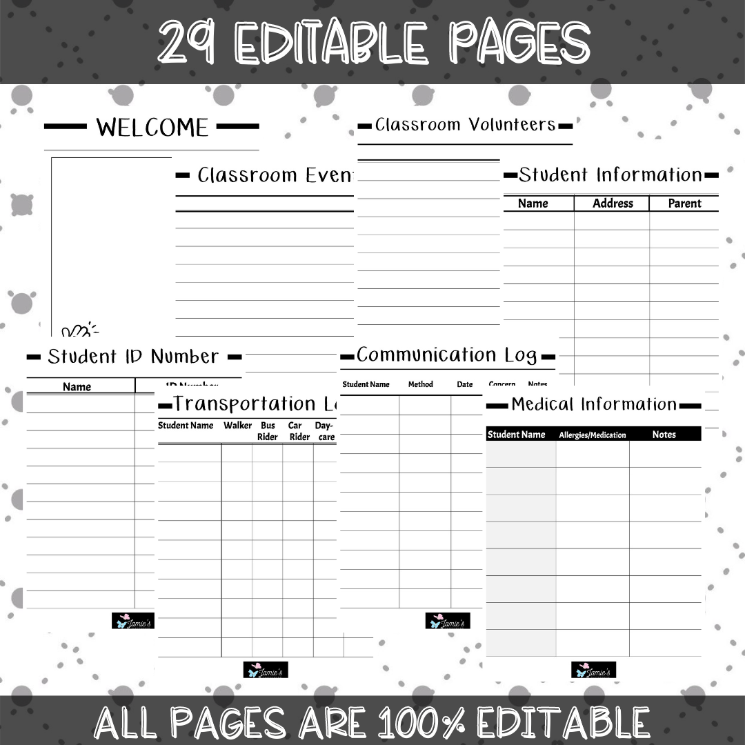 Editable Binder Documents for Teacher Binder and Planner | Parent ...