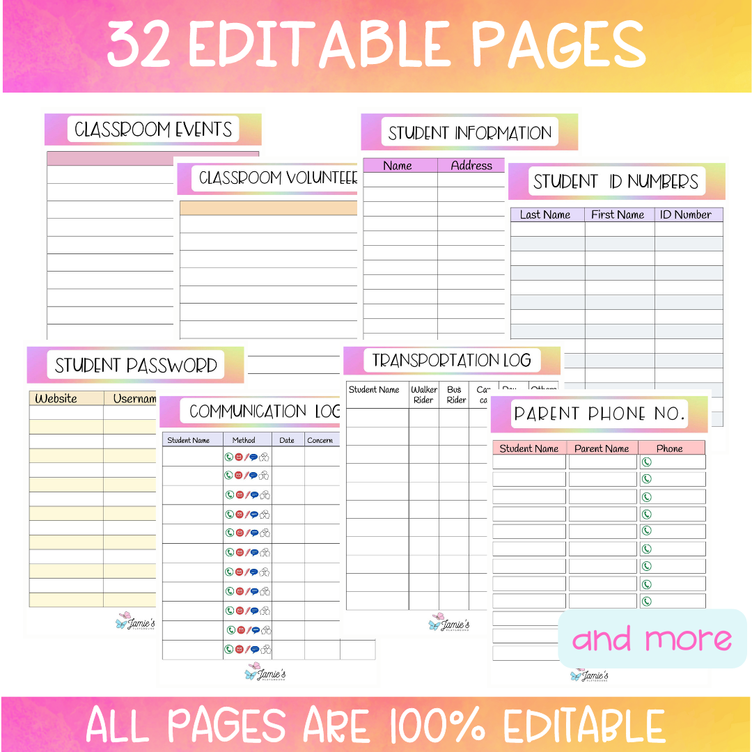 Editable Binder Documents for Teacher Binder and Planner | Teacher ...