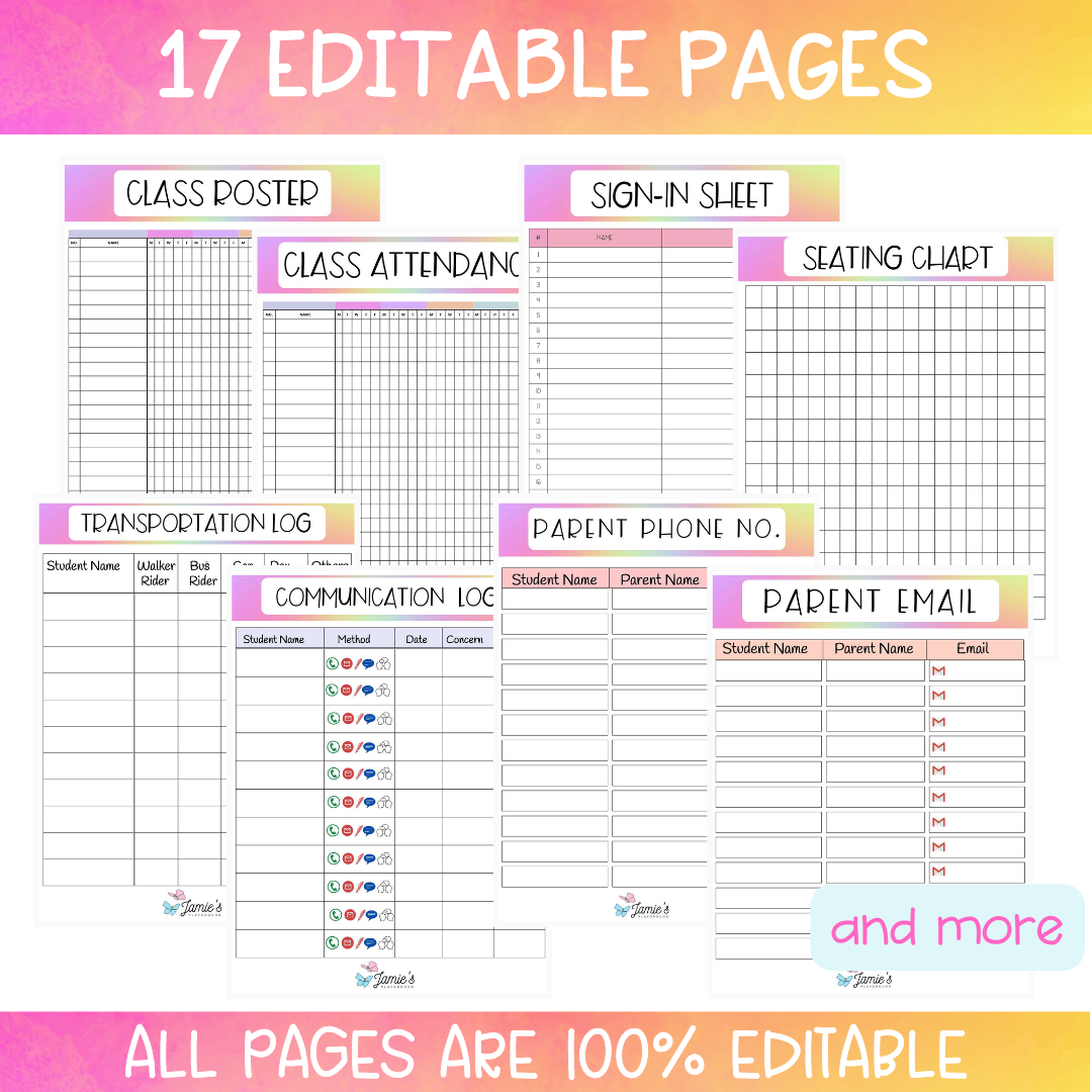 Editable Binder Documents for Teacher Binder and Planner | Student ...