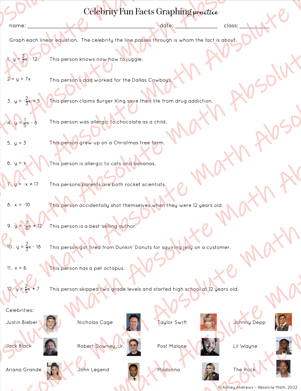 Celebrity Fun Fact Graphing - Classful