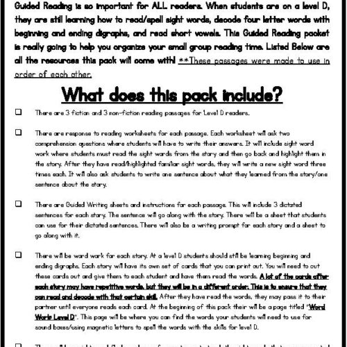 Guided Reading Level D - Classful