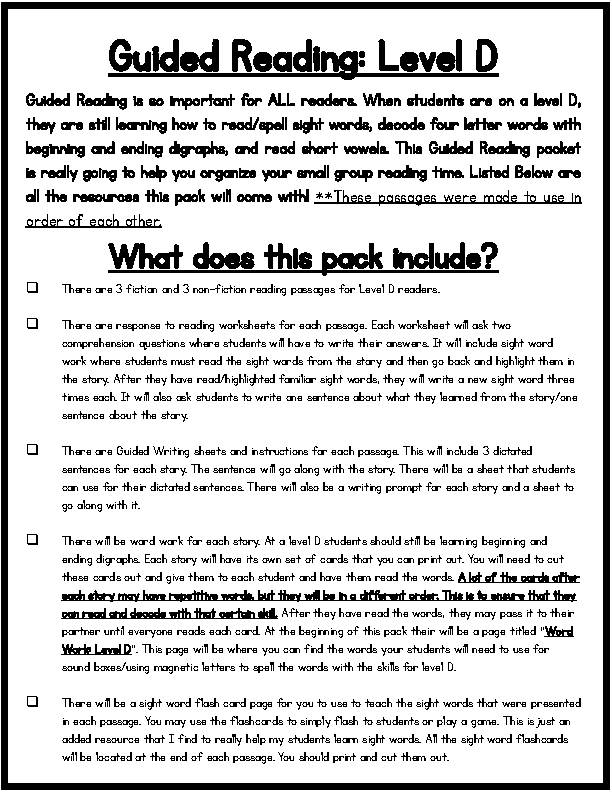 Guided Reading Level D - Classful