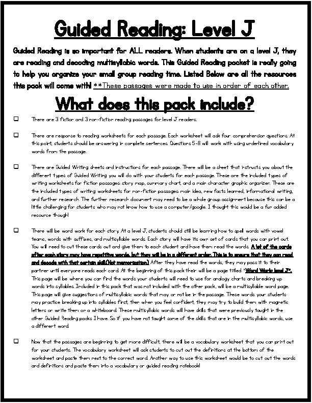 Guided Reading Level J - Classful