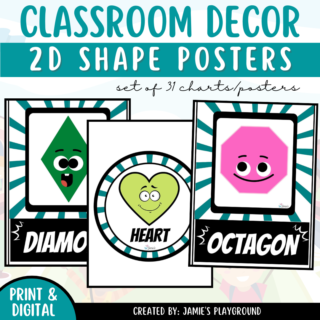 2D Shape Charts/Posters - Superhero Print & Digital Classroom ...