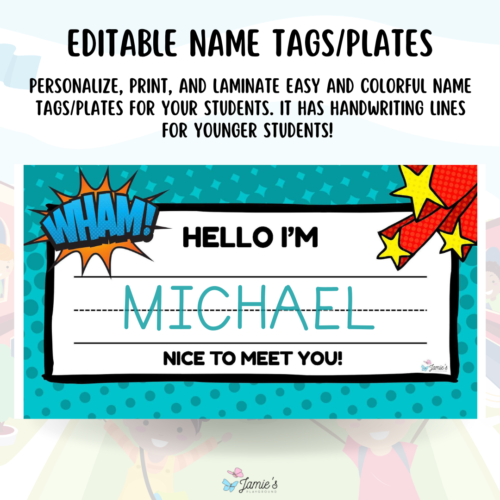Classroom Desk Name Plates - EDITABLE Superhero Name Tags for Students ...