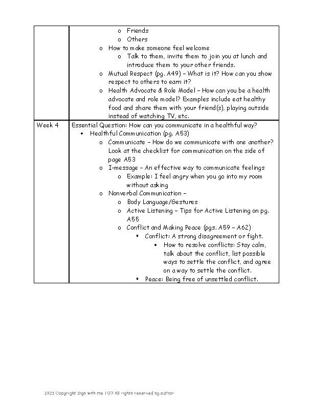 NYS 5th Grade Adapted Health Curriculum - 10 Months - Classful