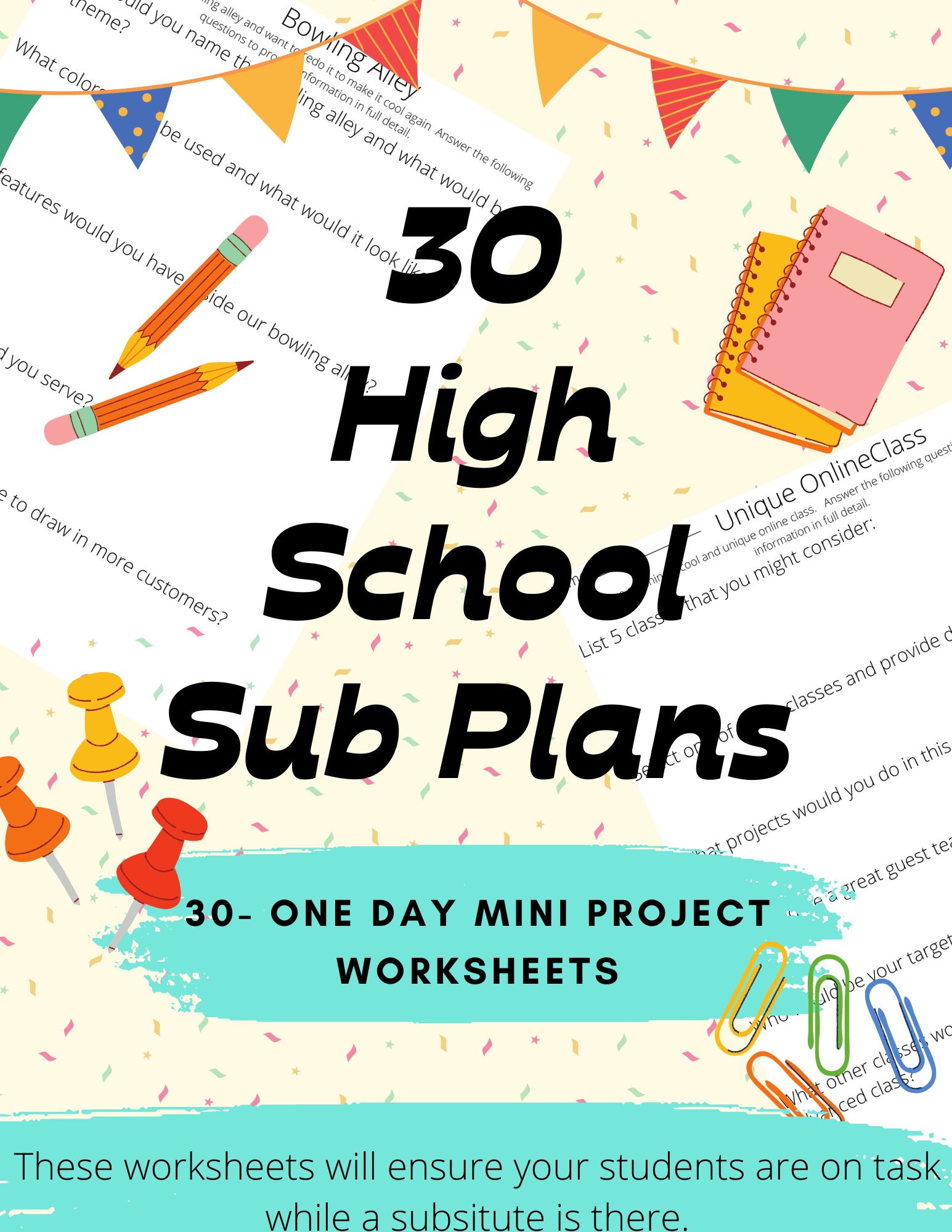 SUB PLANS High School 30 mini one day projects - Classful