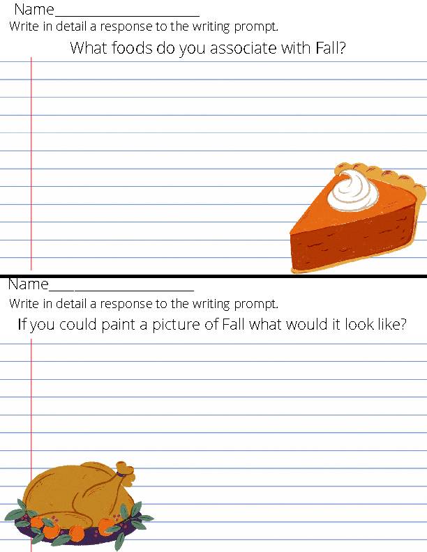 60 Fall Themed High School Writing Prompts printable pages - Classful