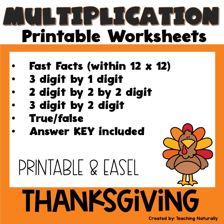 Thanksgiving Multiplication Worksheets - Classful