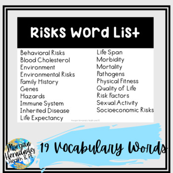 Health Vocabulary Word Wall | Health Risks Unit - Classful