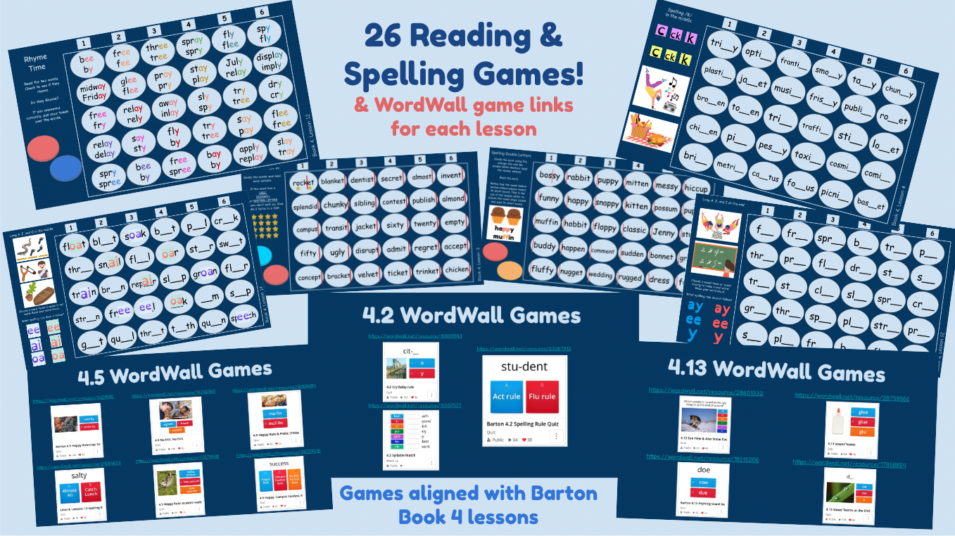 'Four-in-a-row' Digital Reading & Spelling Games for Barton Book 4 (by ...