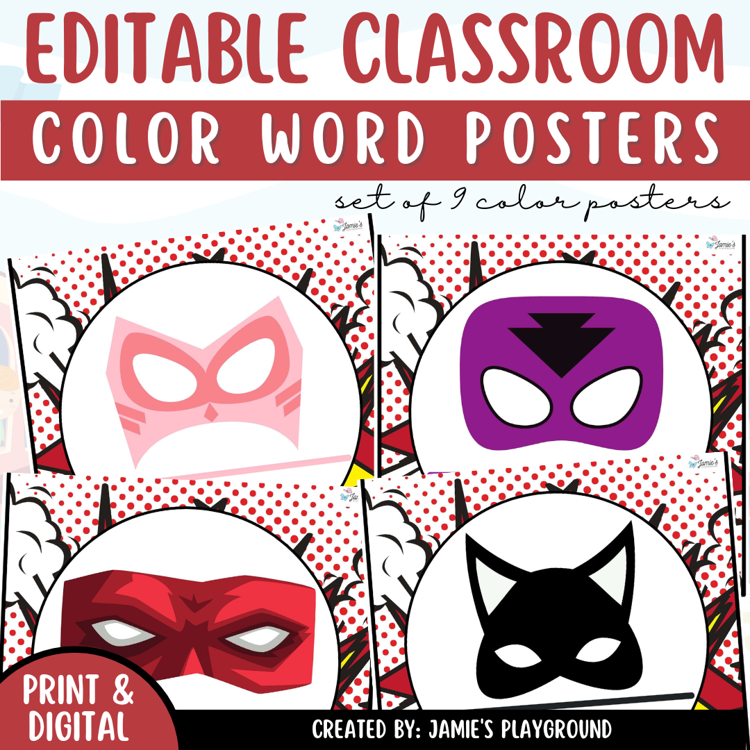 Color Word Posters 2 - EDITABLE Superhero Color Word Classroom Signs ...