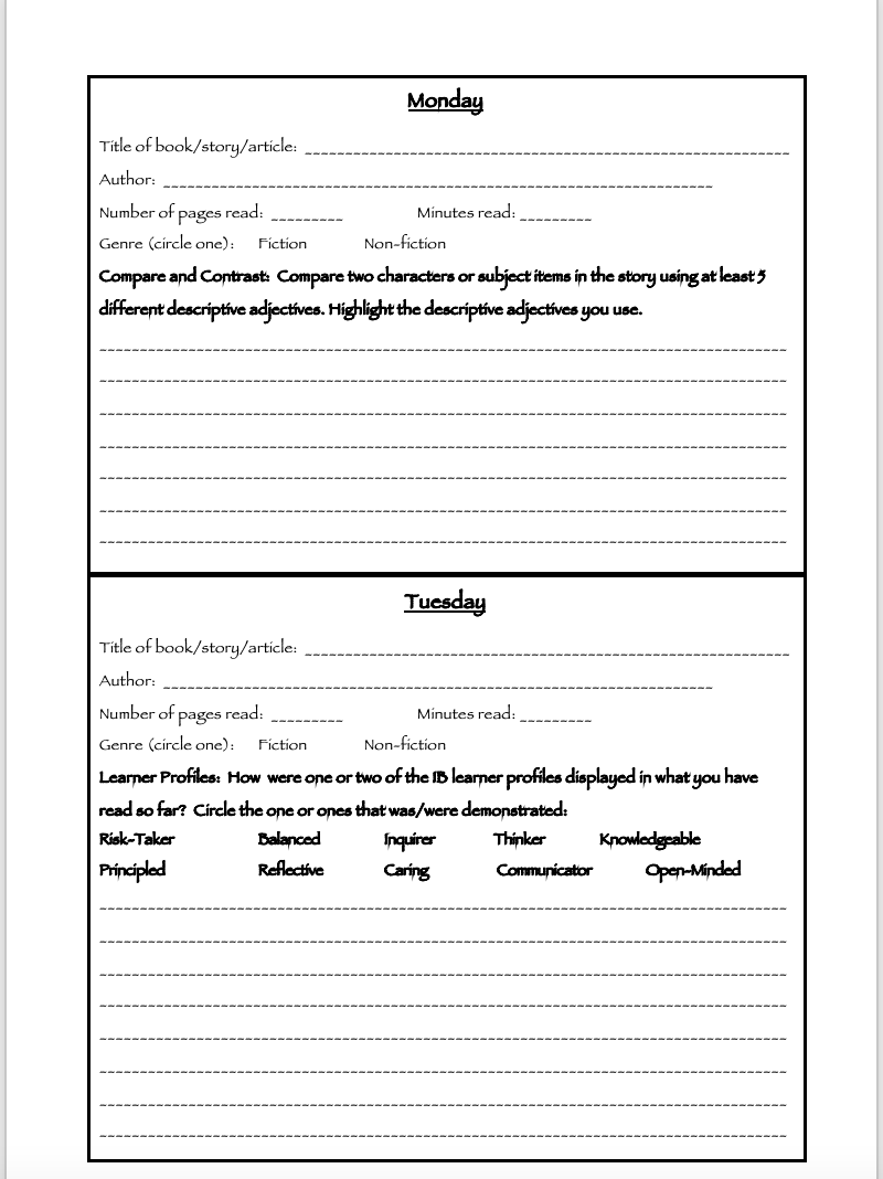 Elementary Reading Log - Grades 3 to 5 - Classful