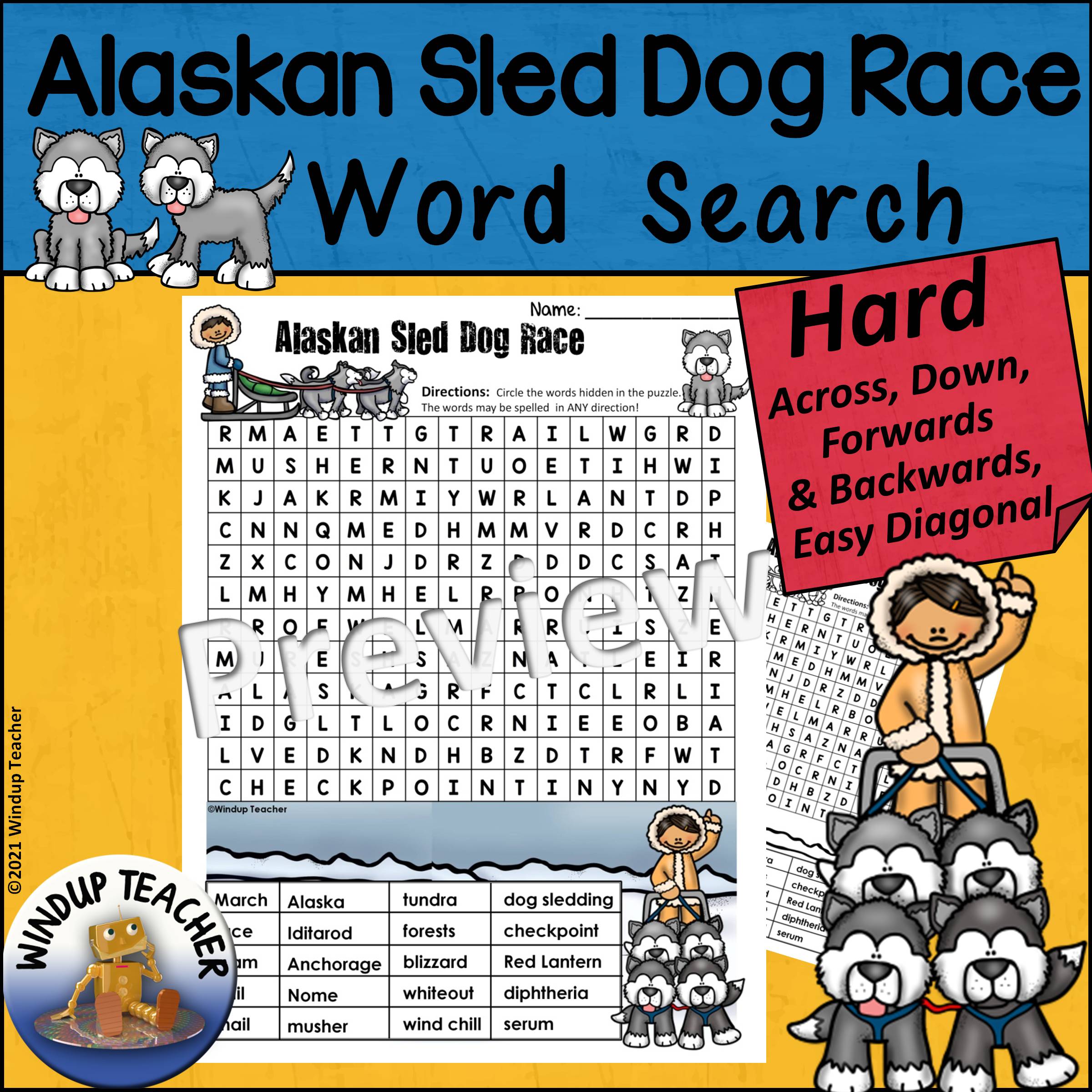 Alaskan Sled Dog Racing Word Search | HARD Puzzle - Classful