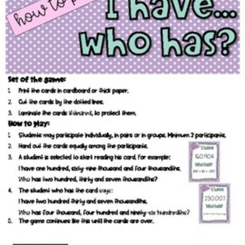 Decimals in expanded and standard form game I have... who has... - Classful