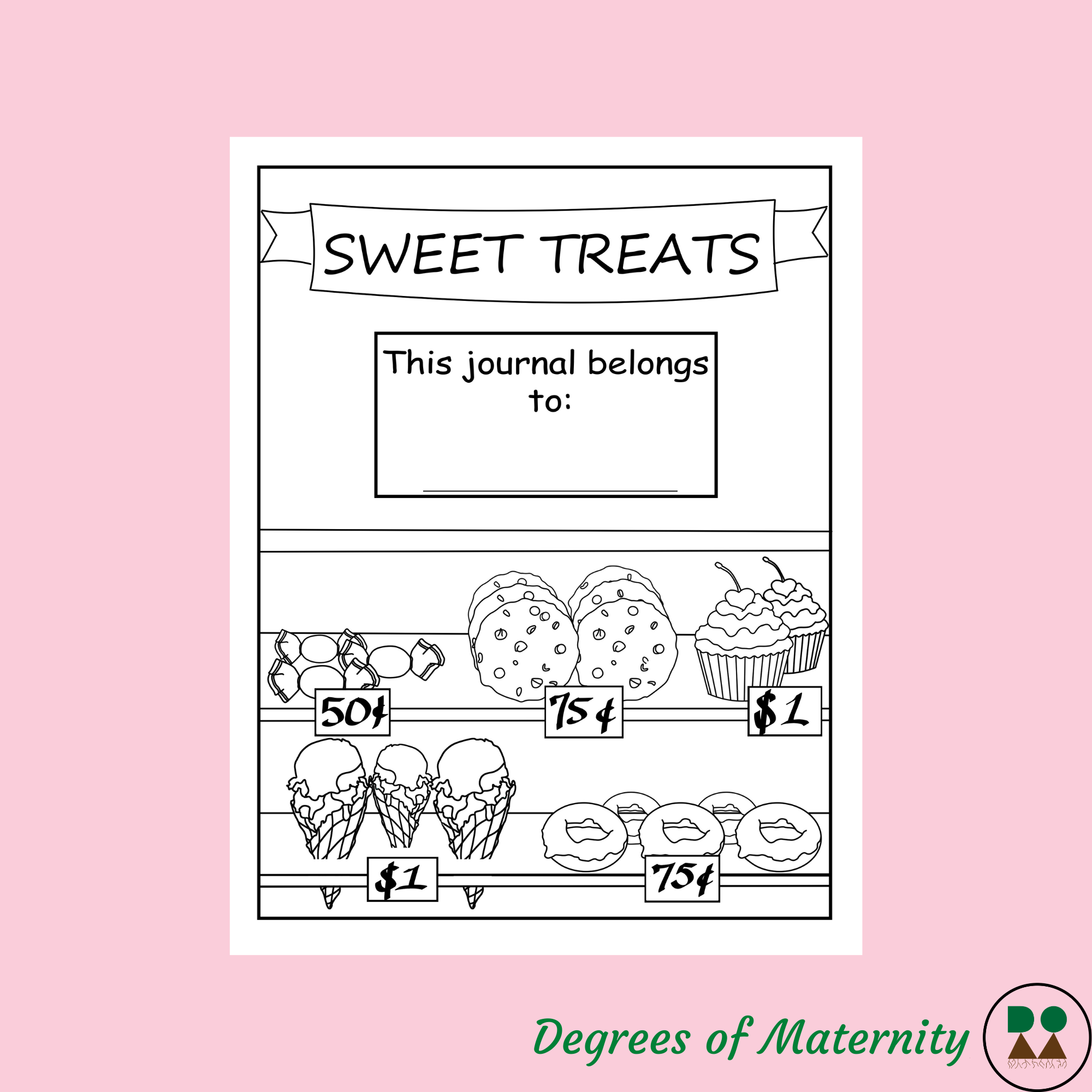 Sweet Treats-Themed Printable Journal Covers (full color and coloring ...