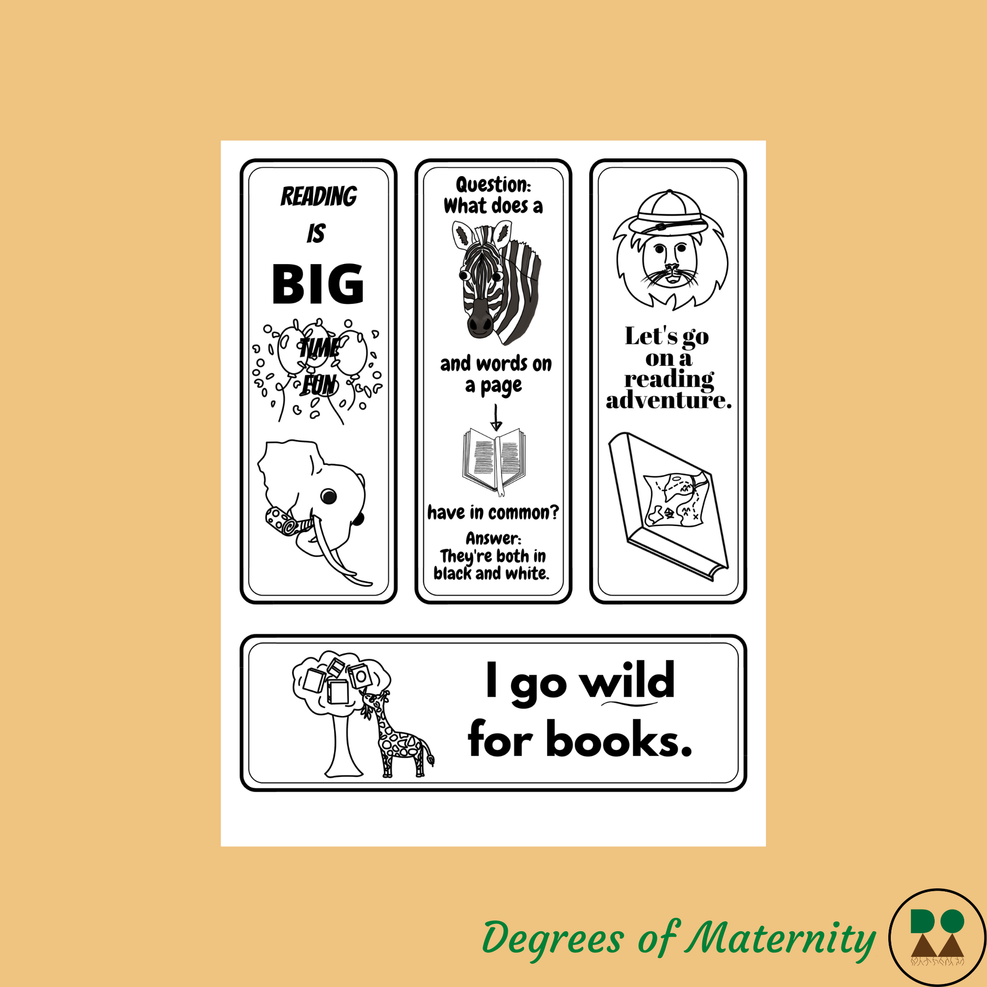 Safari Animals-Themed Printable Bookmarks (full color and coloring page ...