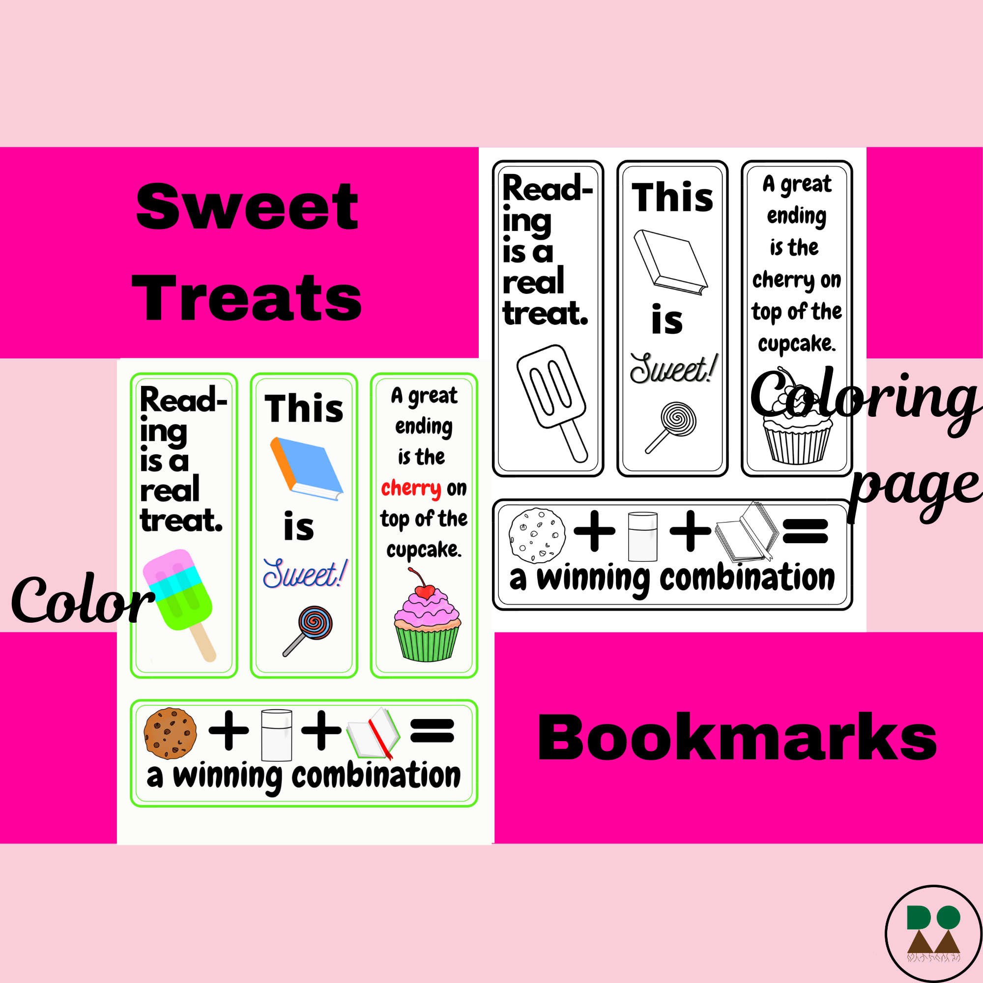 Sweet Treats-Themed Printable Bookmarks (full color and coloring page ...