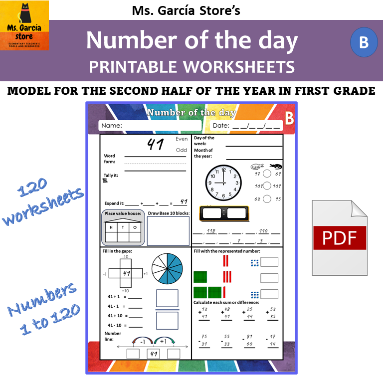 Numbers of the Day math worksheets. Numbers 1 to 120. Model A ready to ...