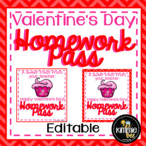 Valentine's Day Editable Homework Pass - Classful