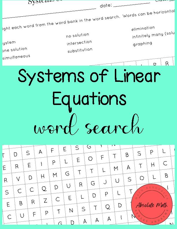 Systems of Linear Equations Word Search - Classful