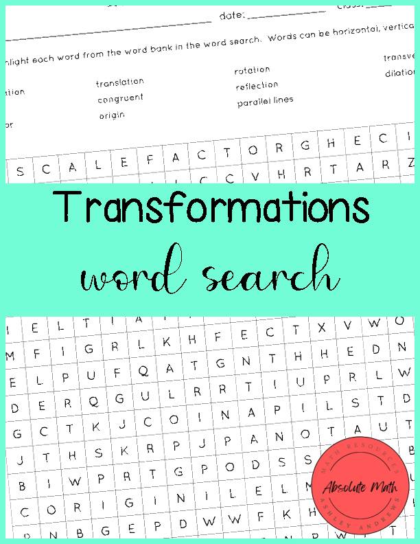 Transformations Word Search - Classful