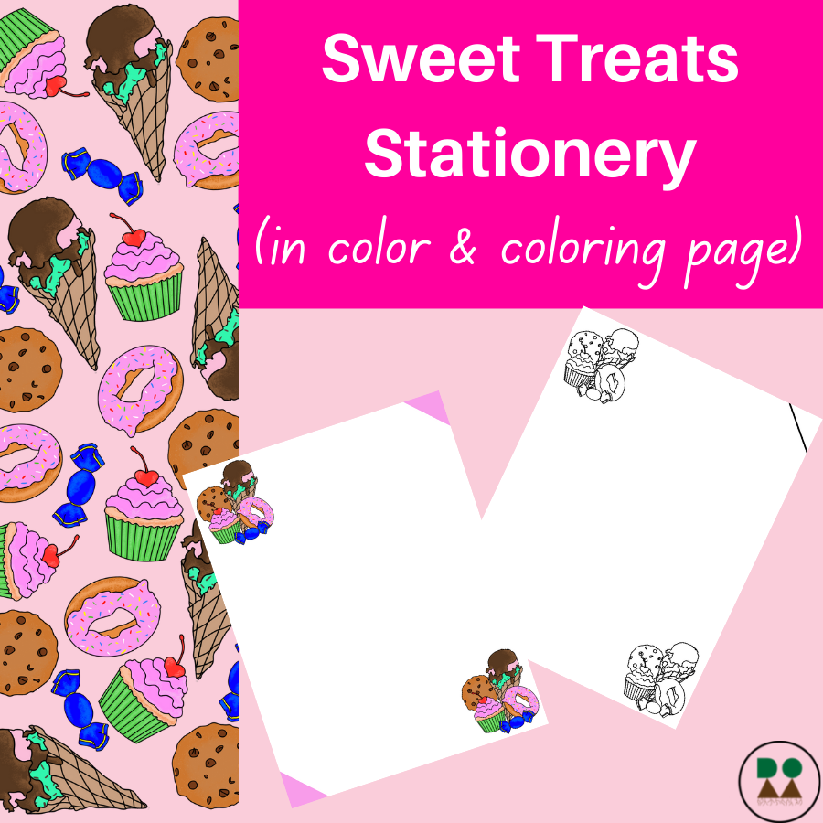 Sweet Treats Printable Stationery (full color and coloring pages ...