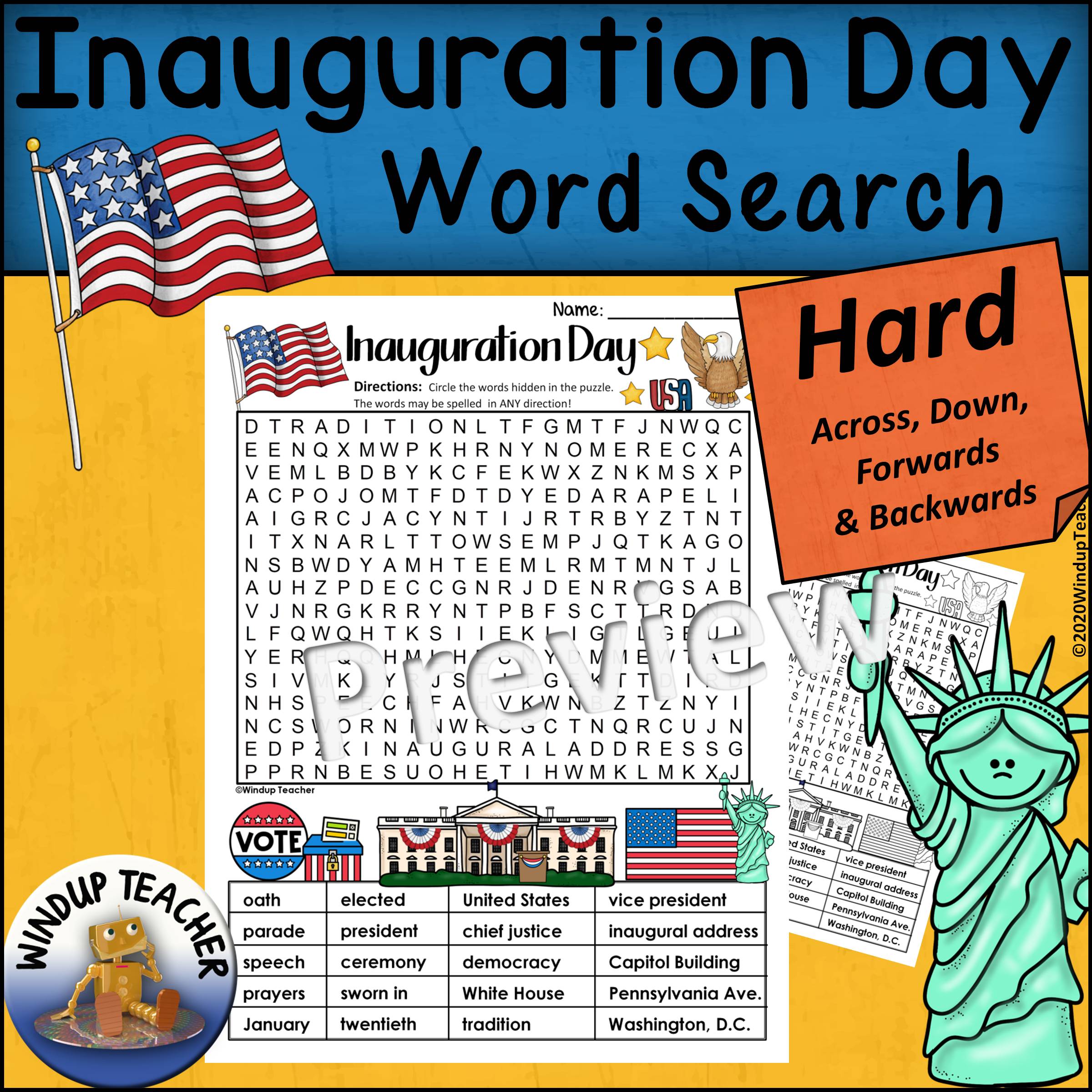 Inauguration Day Word Search | HARD Puzzle | Ready to Go! - Classful