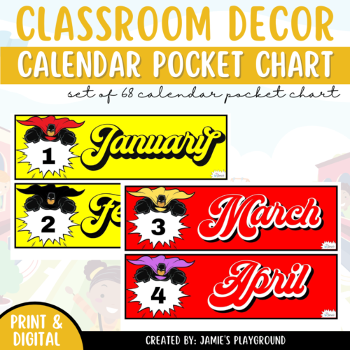 Calendar Pocket Chart 1 - EDITABLE Superhero Pocket Chart Calendar Set ...