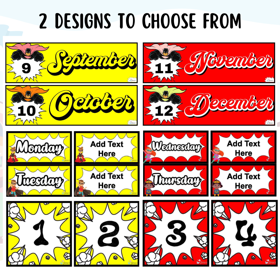 Calendar Pocket Chart 1 - EDITABLE Superhero Pocket Chart Calendar Set ...