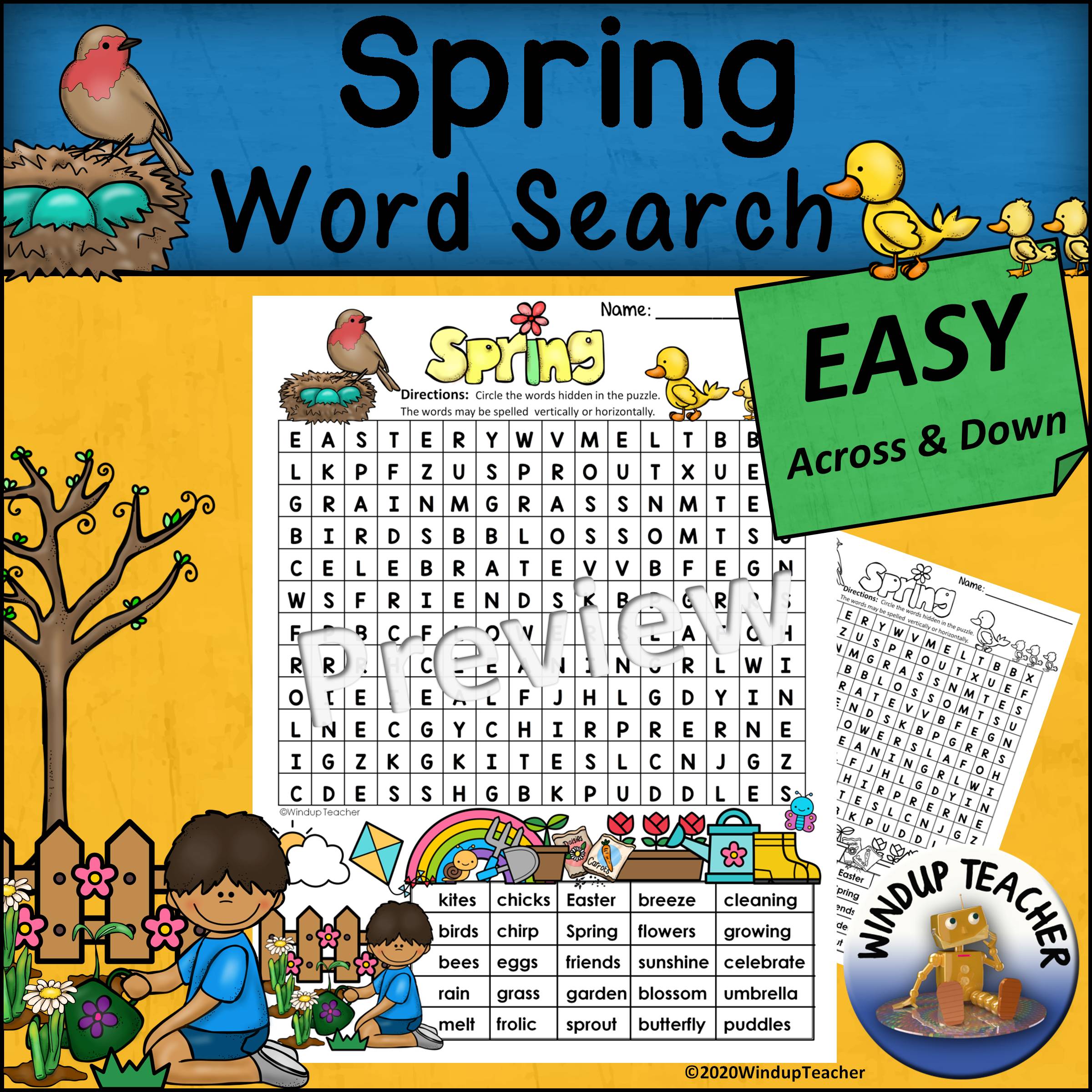 Spring Word Search - EASY Spring Vocabulary Puzzle Activity - Classful
