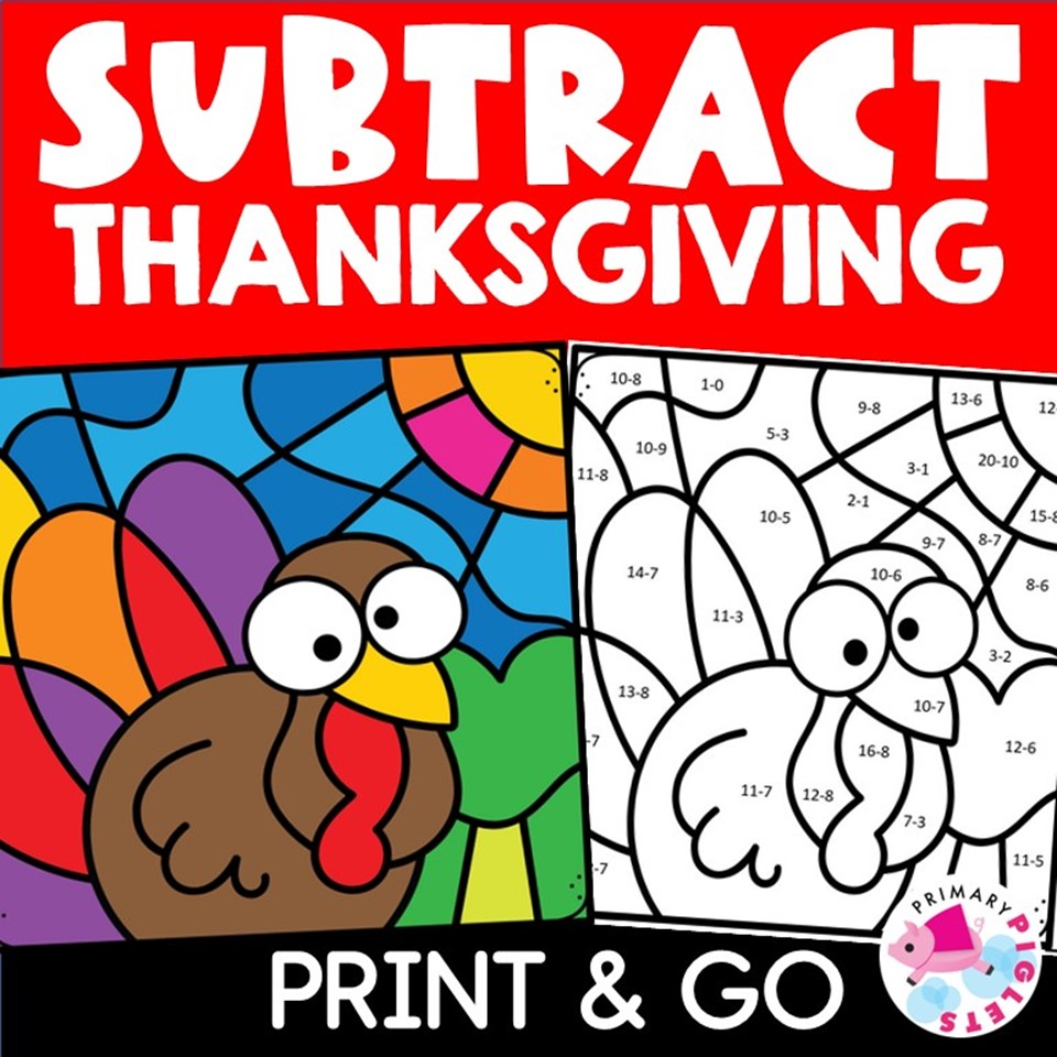 Thanksgiving Color by Number Subtraction Facts Thanksgiving Color by ...