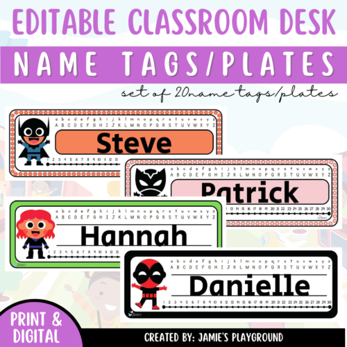 Classroom Desk Name Plates 2 - EDITABLE Superhero Name Tags for ...