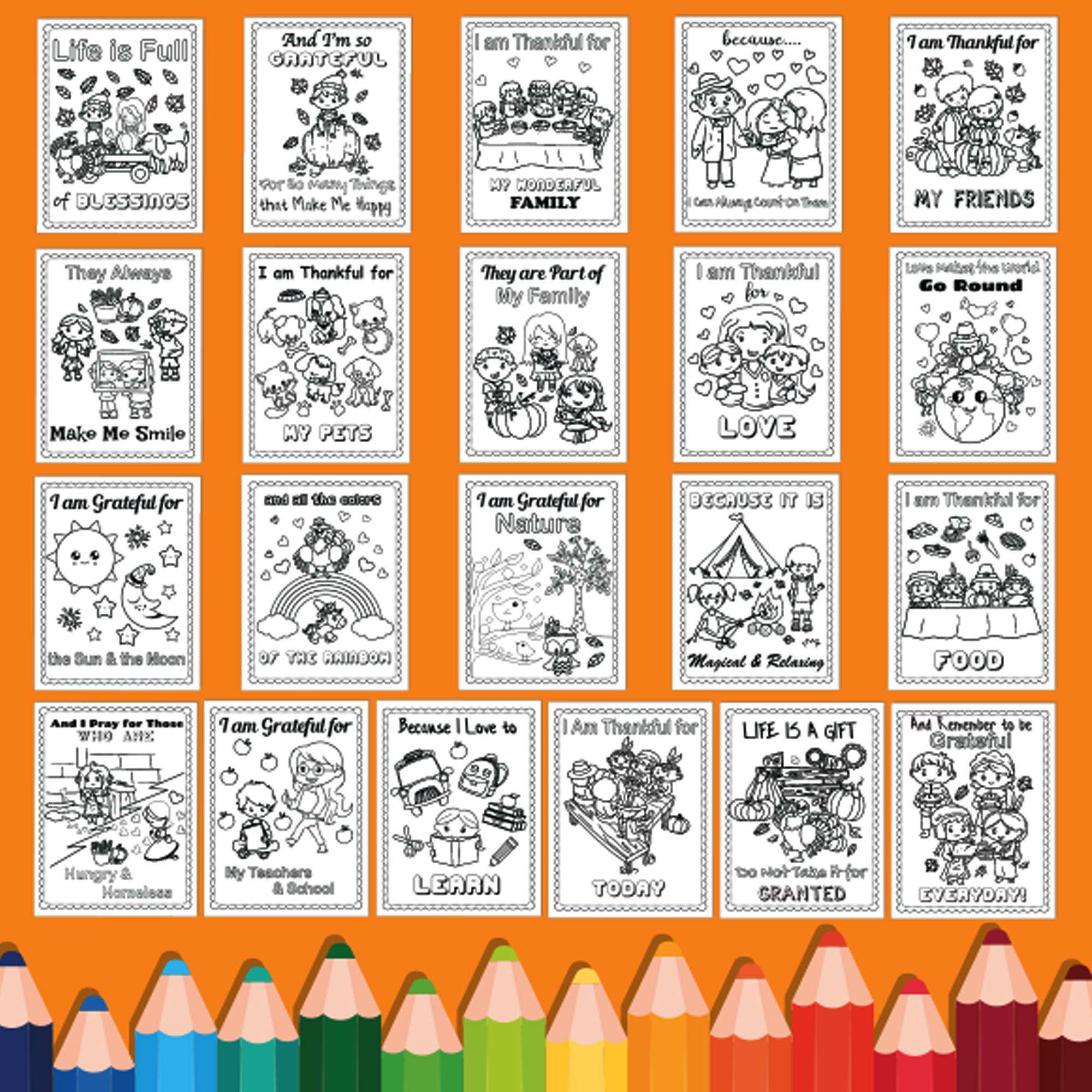 Gratitude Coloring Pages | Fun Thanksgiving Activity for Kids | 21 ...